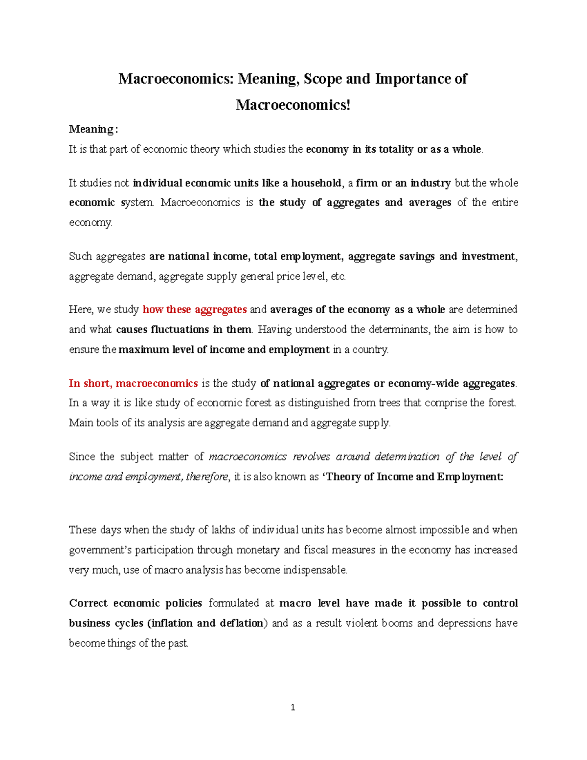 1a Meaning Scope And Importance Of Macro Economics Macroeconomics