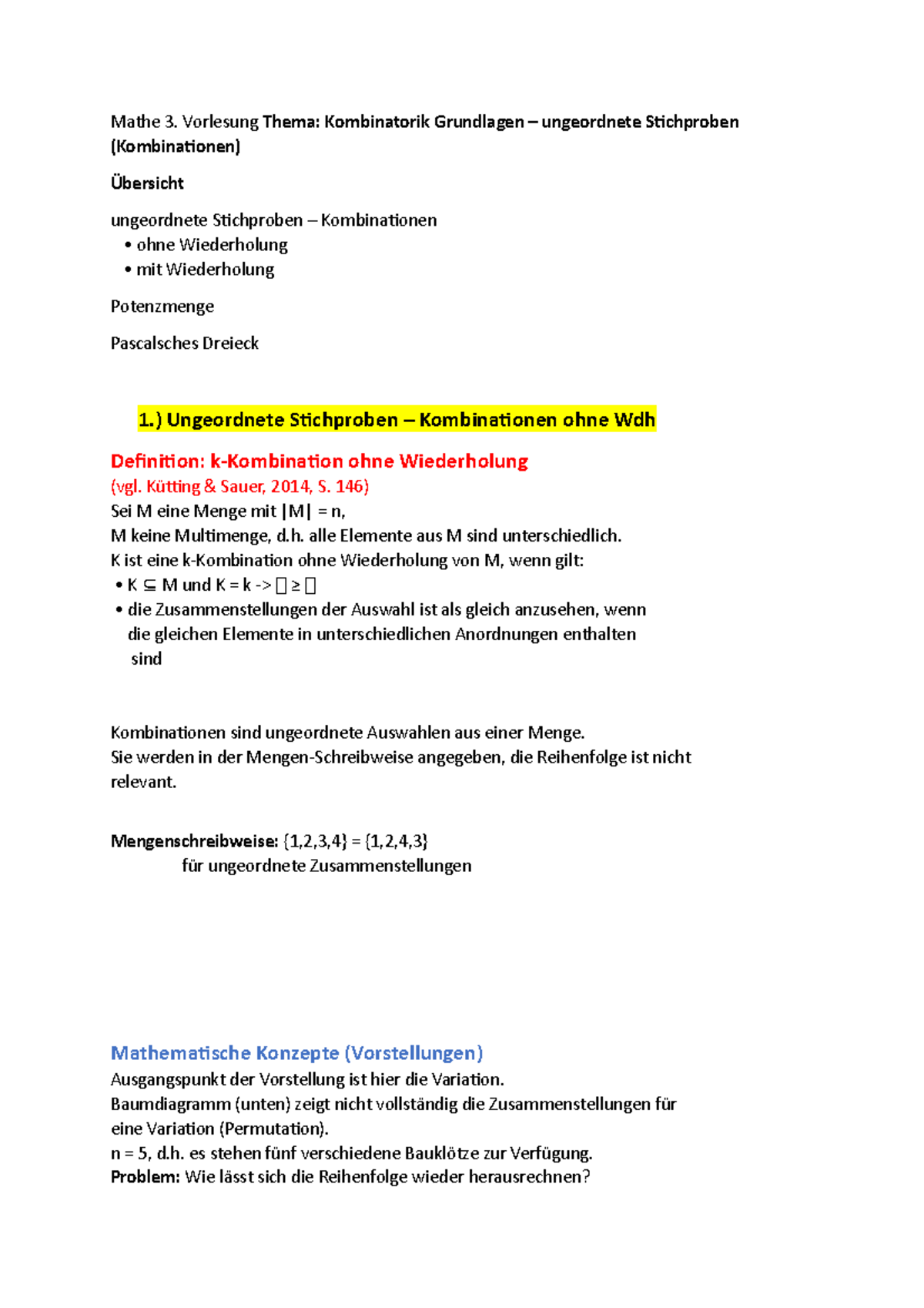 Mathe 3. Vorlesung Kombinatorik Grundlagen 2 - Elementare Stochastik ...
