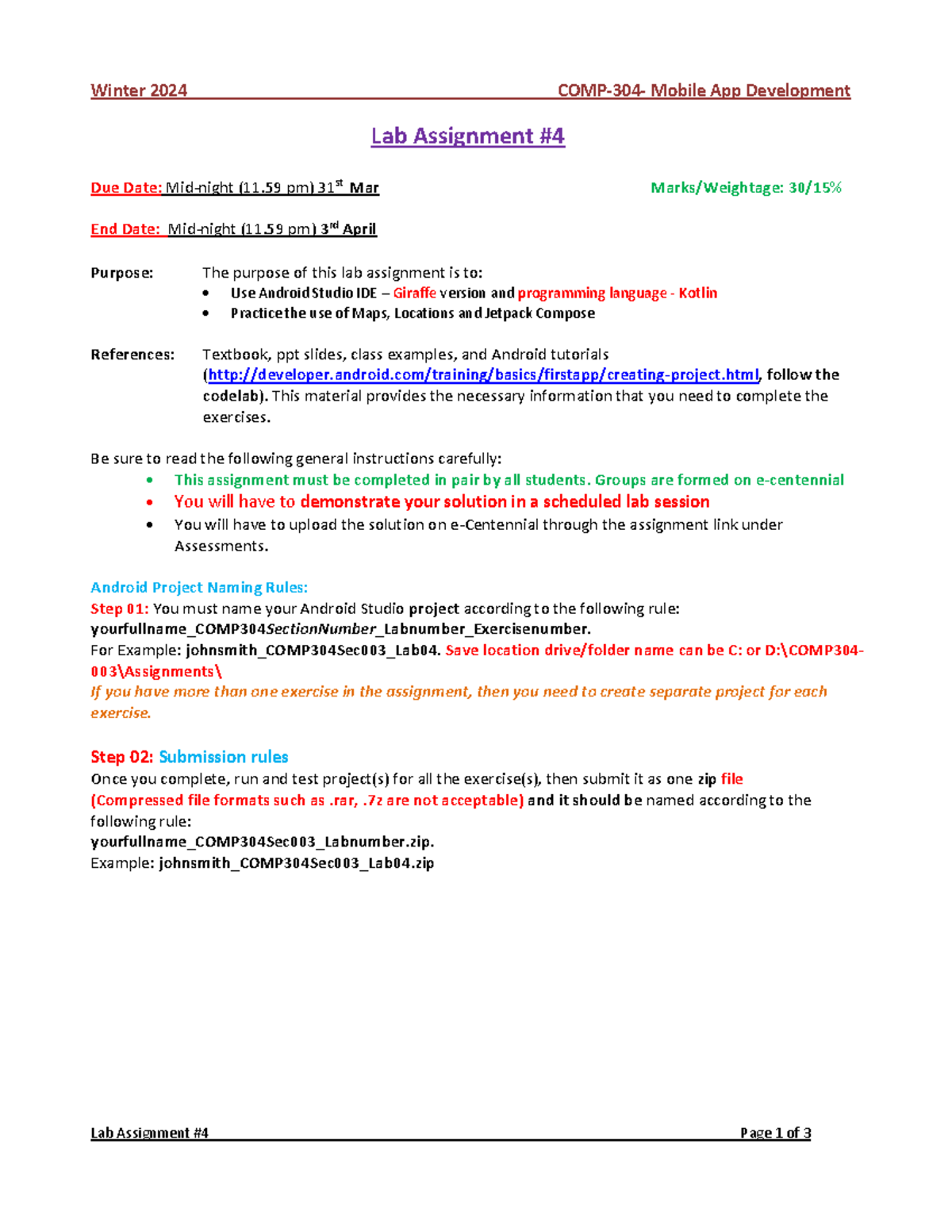 Lab04 COMP304 W24 - Winter 2024 COMP- 304 - Mobile App Development Lab Assignment # 4 Page 1 of ...