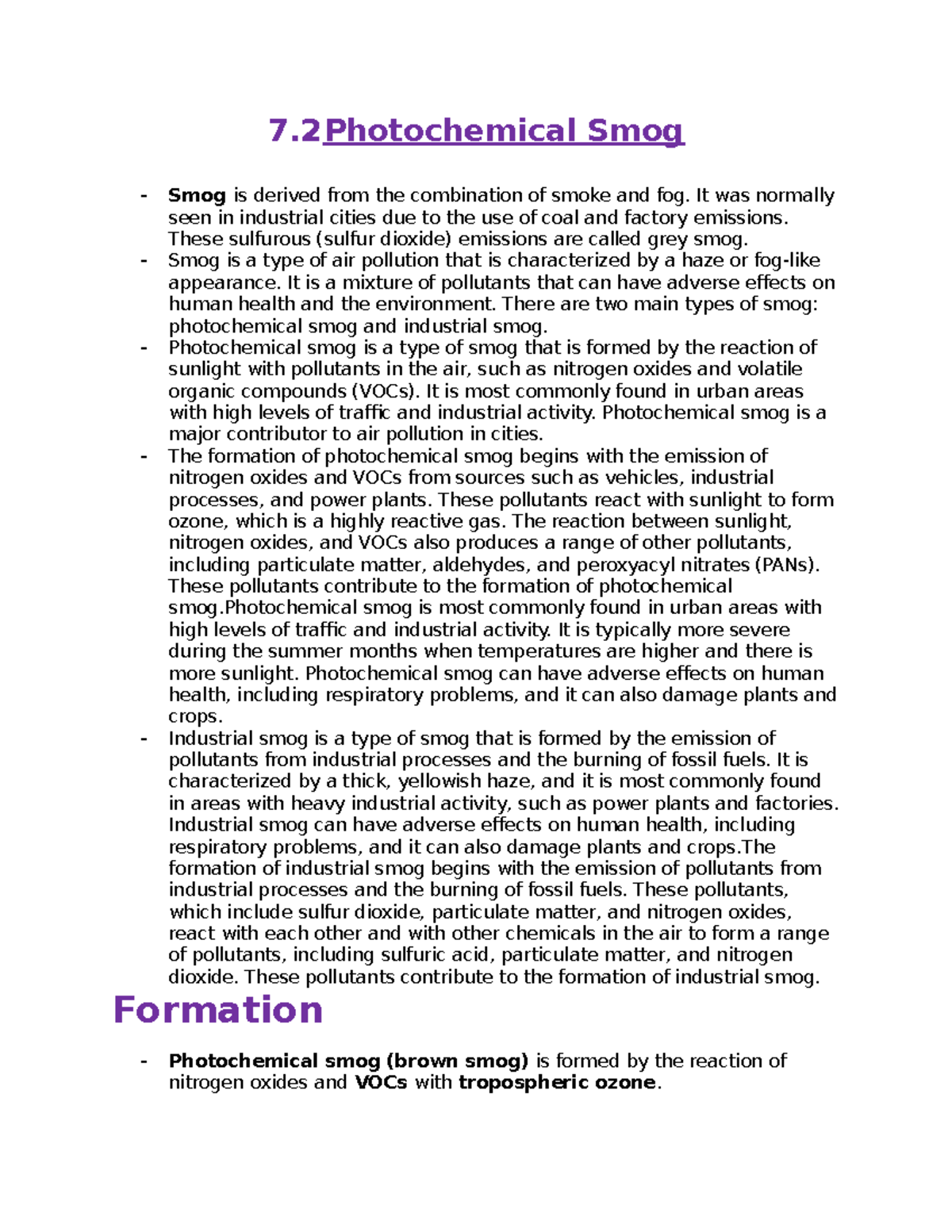 Photochemical Smog - 7 Smog Smog is derived from the combination of ...