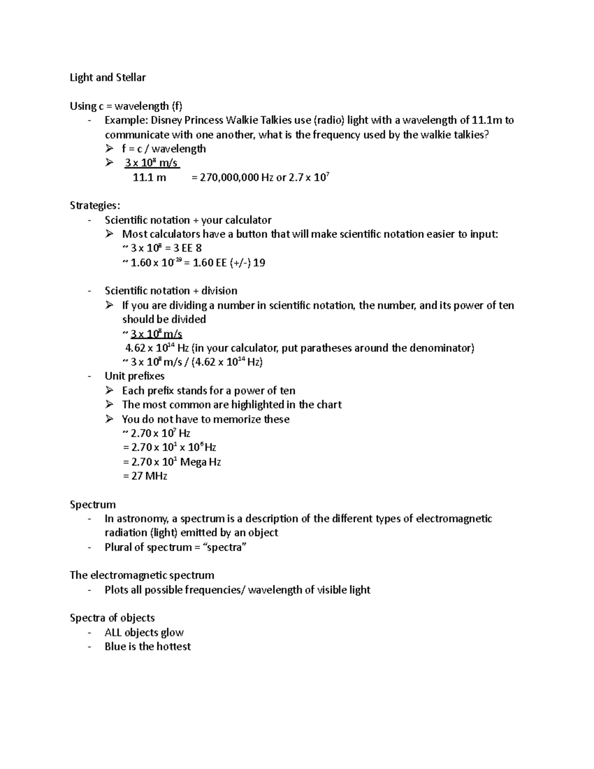 SCI-1000 - Eric Raymer - Light and Stellar Using c = wavelength (f ...