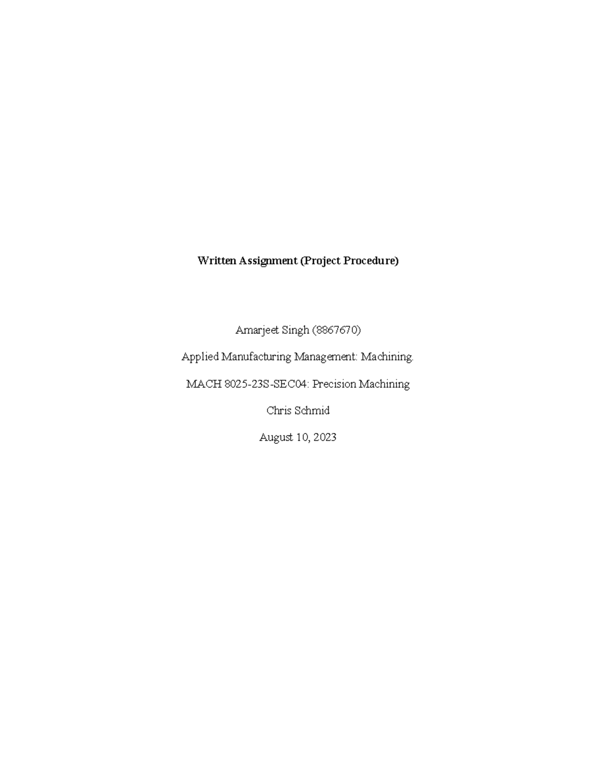 Workshop procedure assignment - 13992-2001 - Conestoga College - Studocu