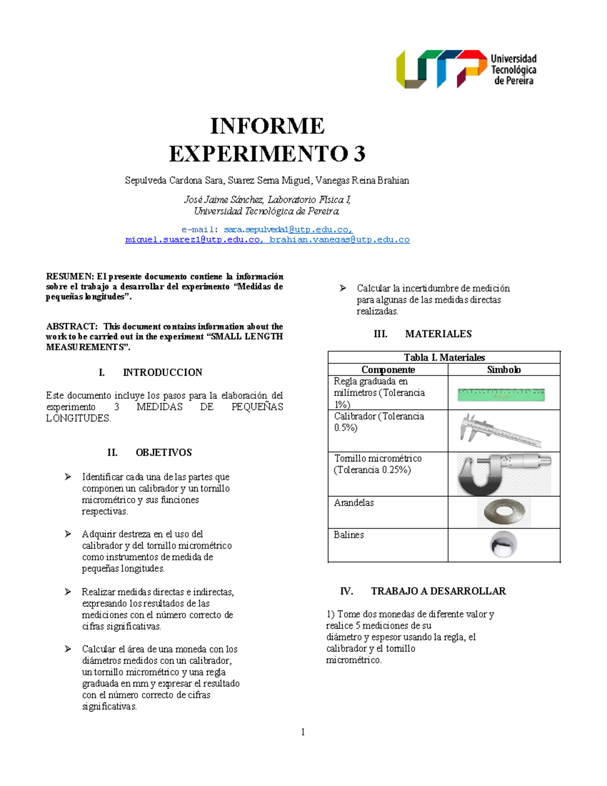Informe Experimento 3 - INFORME EXPERIMENTO 3 Sepulveda Cardona Sara, Suarez Serna Miguel ...