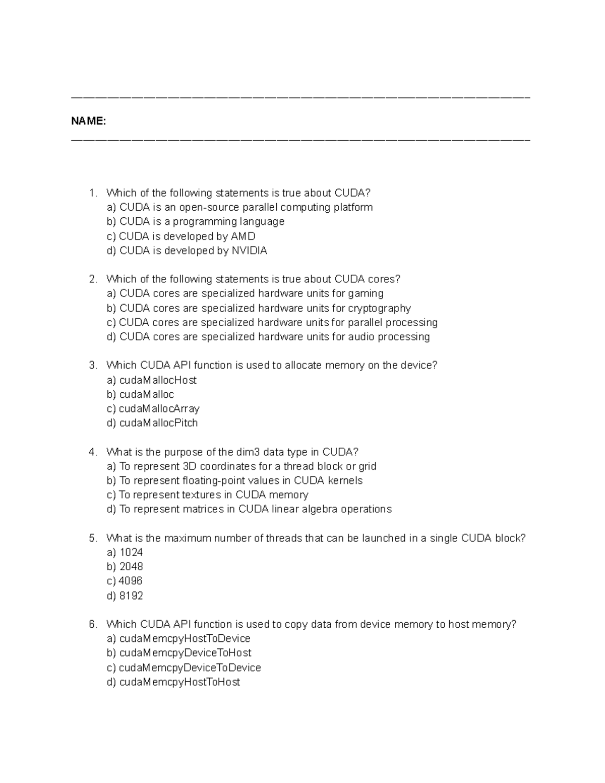 CUDA MCQ questions ...