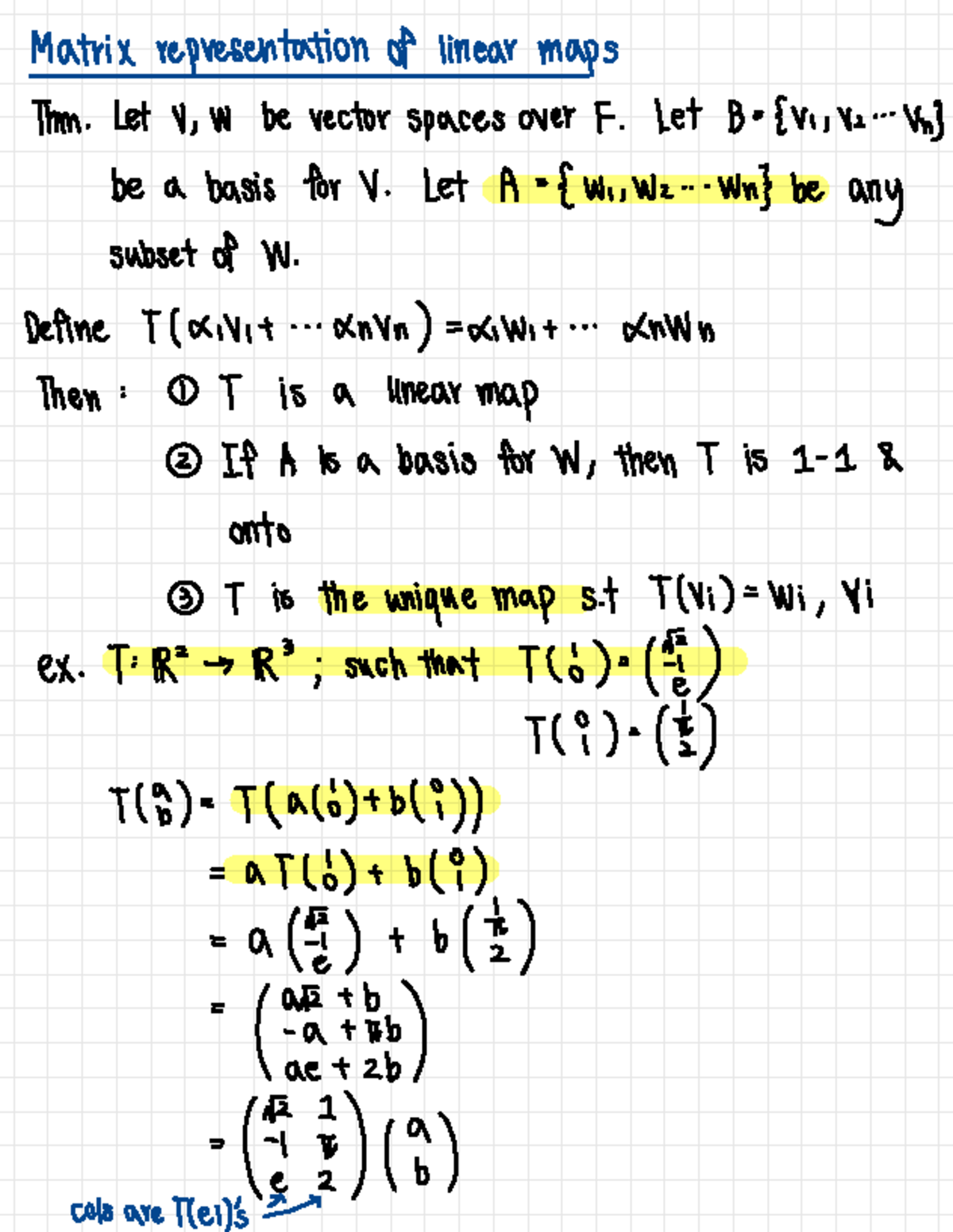 Math223 note - Matrix representation of linear maps Thm. Let V , W be ...