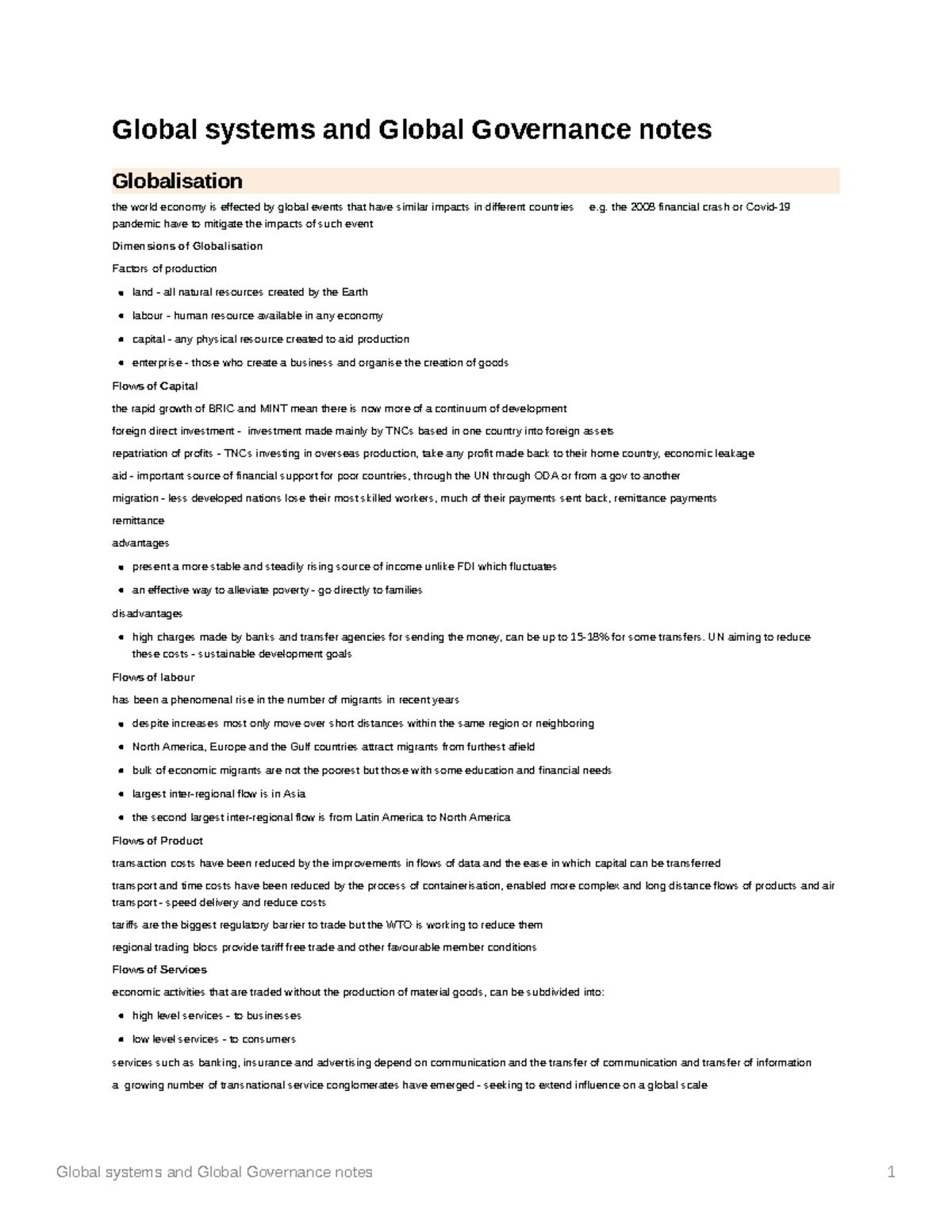 Globalisation notes - Global systems and Global Governance notes ...