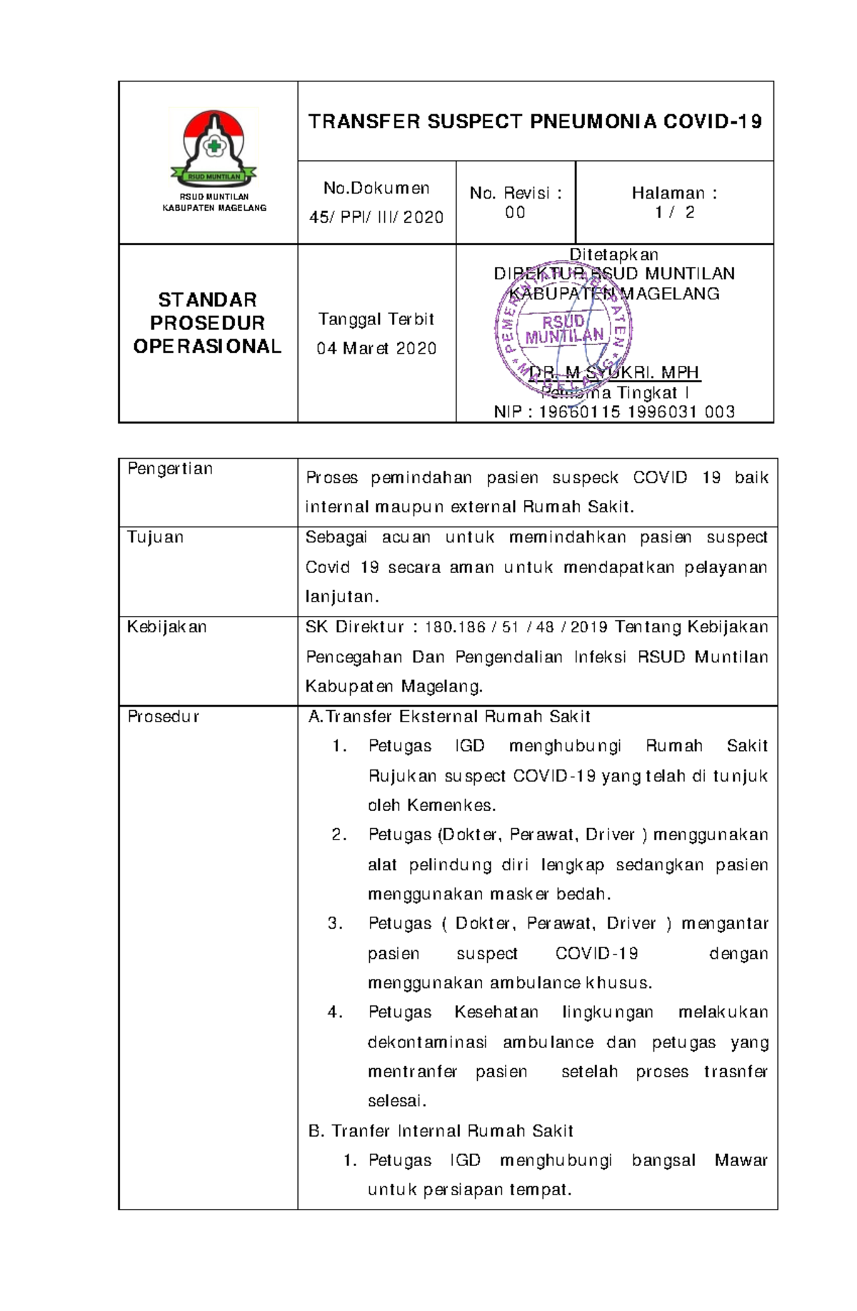 SPO Transfer Pasien Covid 19 - TRANSFER SUSPECT PNEUMONIA COVID- No 45 ...