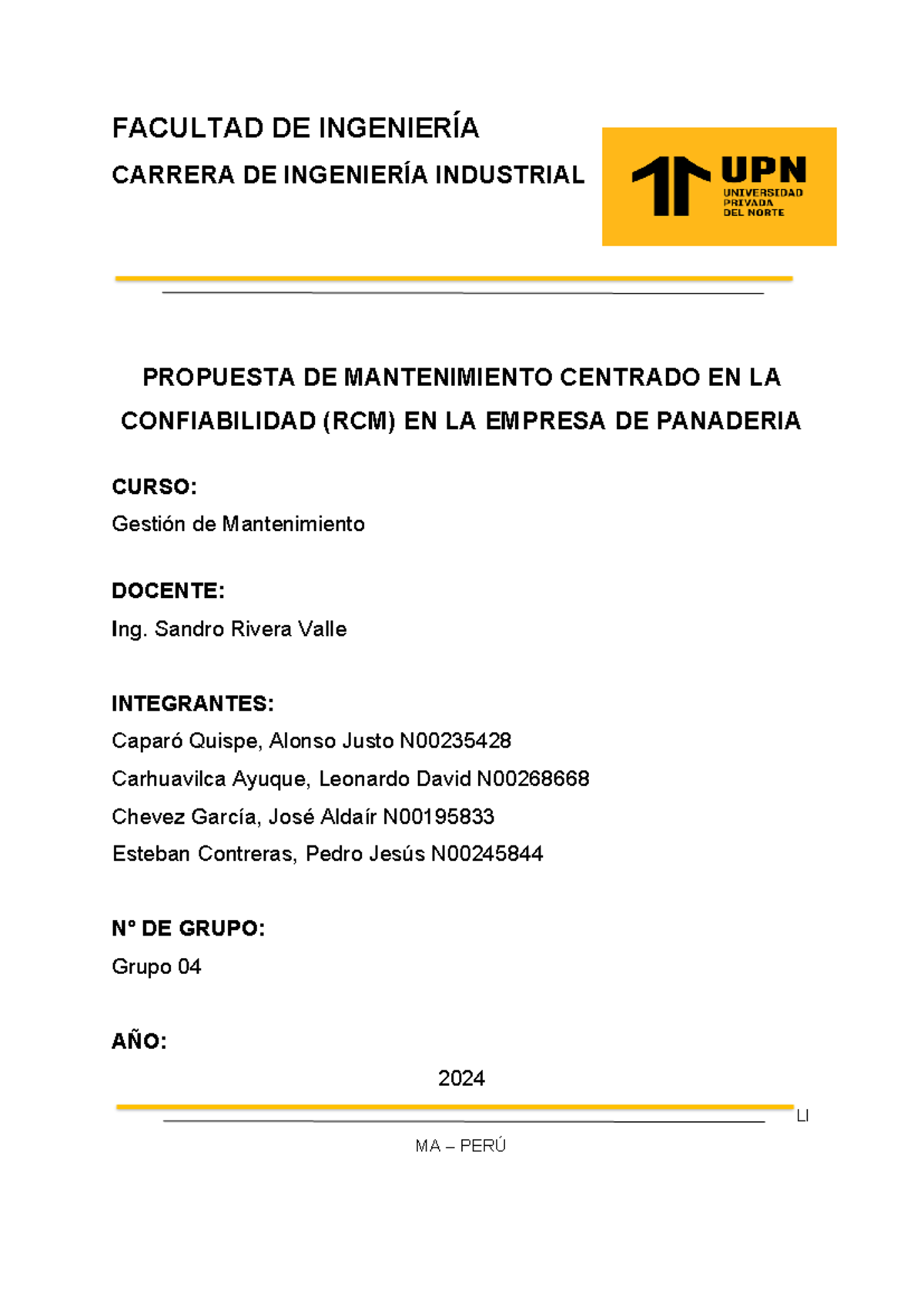 Avance Informe - abcccc - FACULTAD DE INGENIERÍA CARRERA DE INGENIERÍA ...