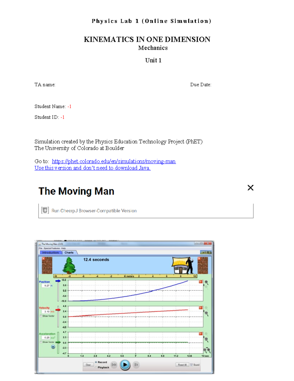 Lab-1-Kinematics 1-D Online fixed - KINEMATICS IN ONE DIMENSION ...