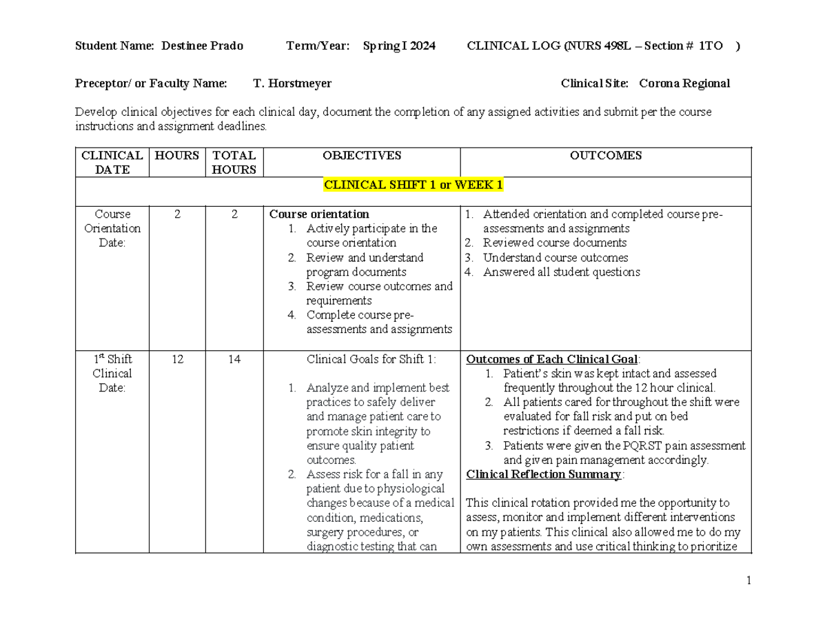 Clinical LOG Template 3-4-Complete - Preceptor/ or Faculty Name: T ...