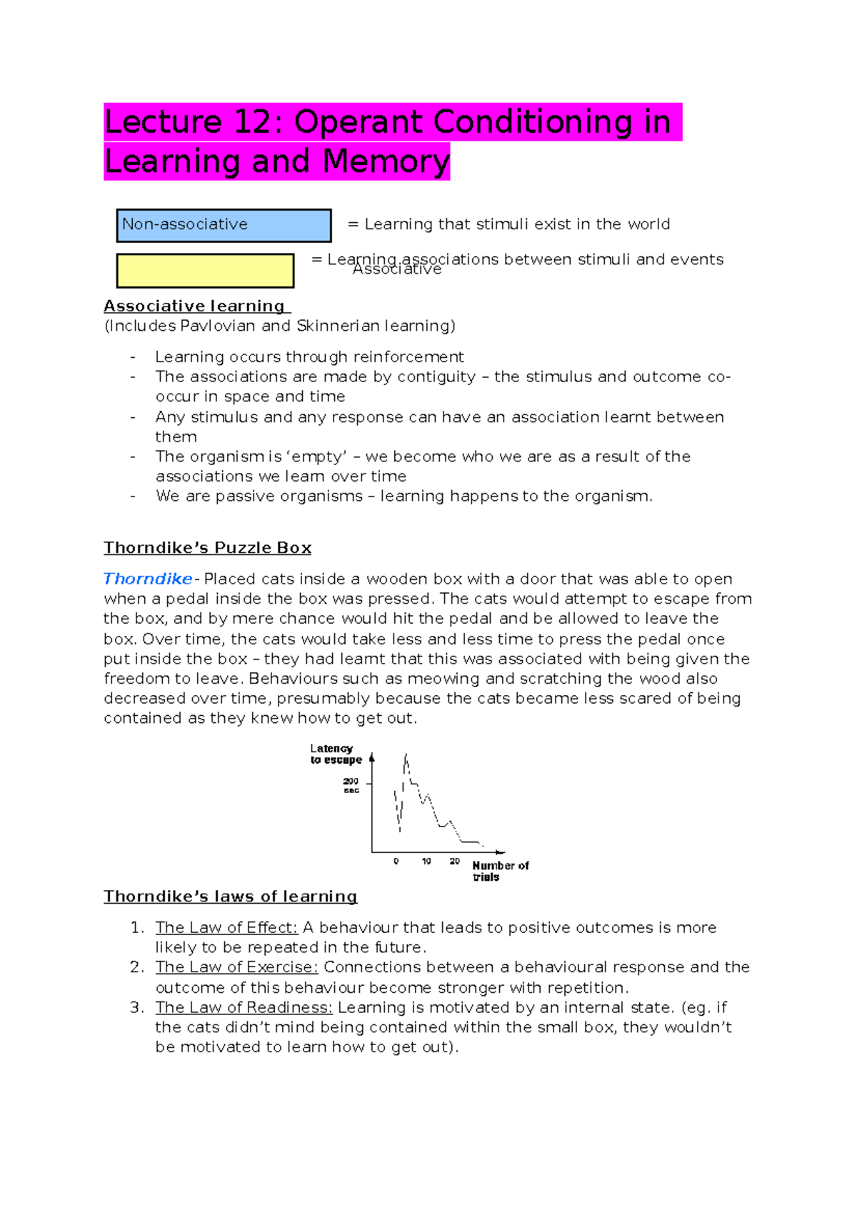 Lecture 12- Operant Learning in Learning and Memory - Lecture 12 ...