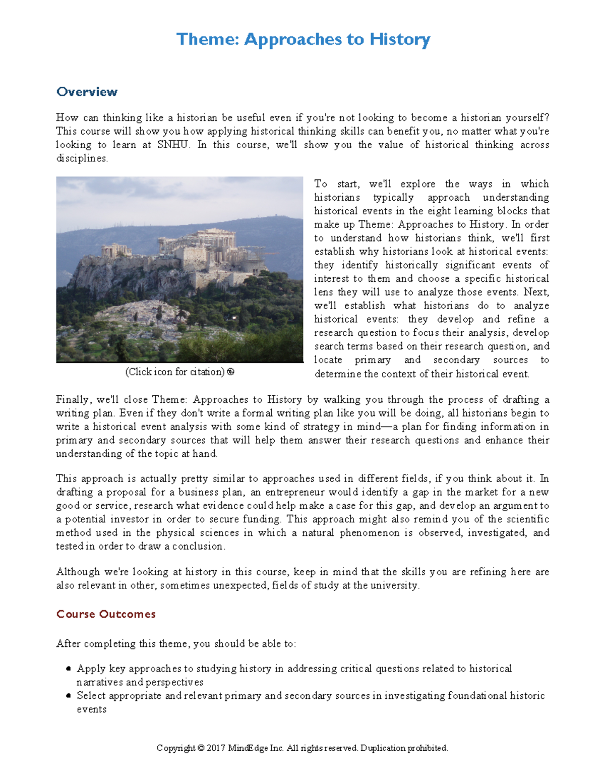 SNHU FYE HIS course content theme 1 - (Click icon for citation) Theme ...