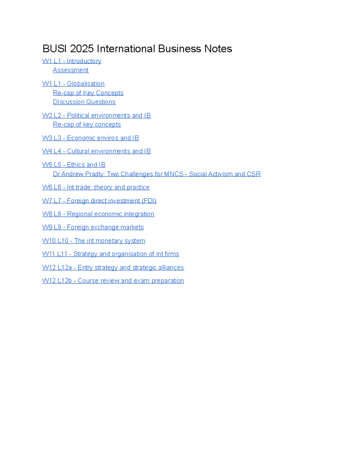 Int Busn L Notes 2020 - BUSI 2025 International Business Notes W1 L1 ...