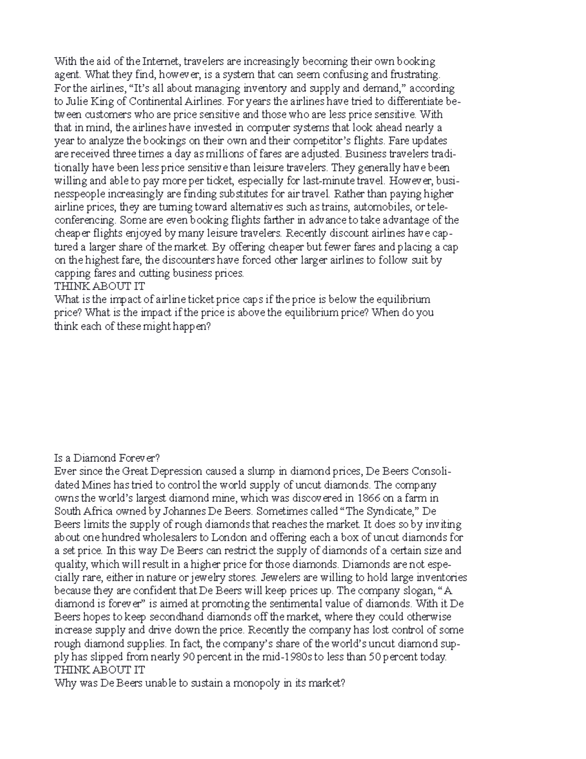 Econ case studies - With the aid of the Internet, travelers are ...