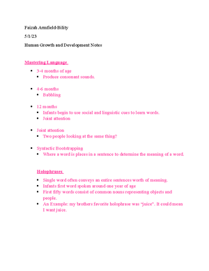 Human Development notes - Faizah Armfield-Bility 5/1/ Human Growth and ...