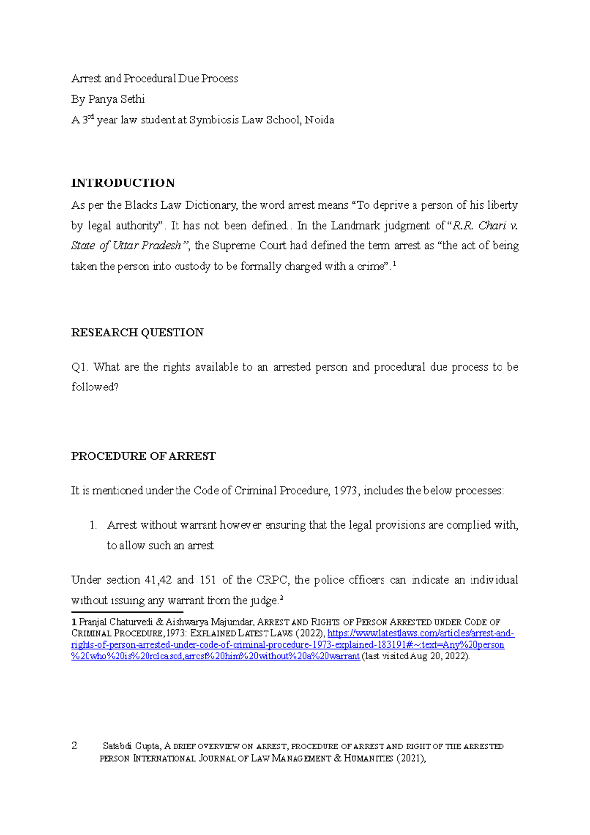 Arrest and procedural due process - Arrest and Procedural Due Process ...