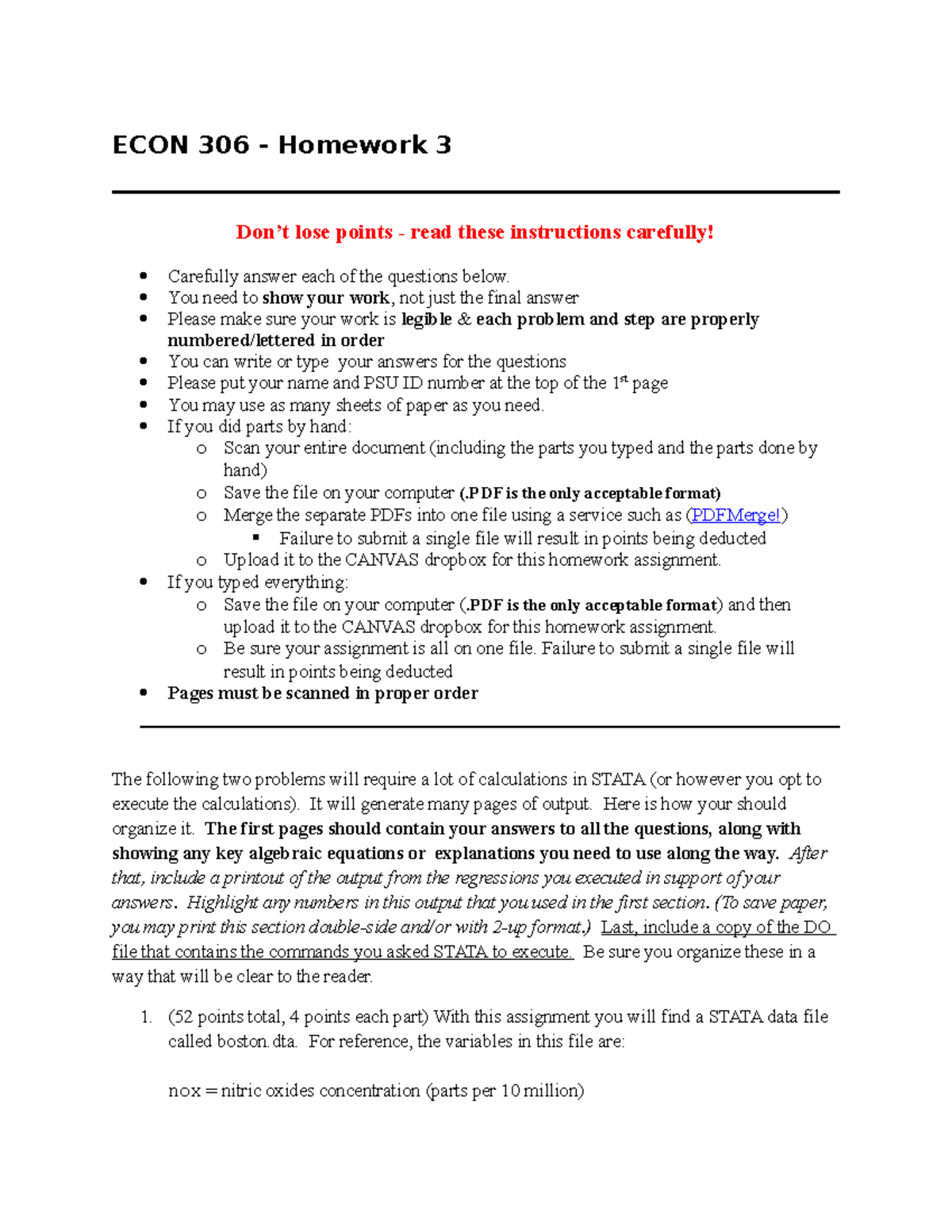 ECON306 HOMEWORK 3-QUESTION - ECON 306 - Homework 3 Don’t lose points ...