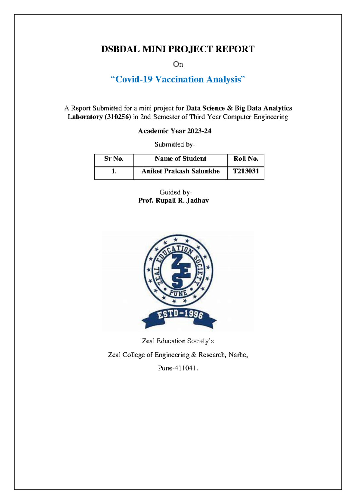 Dsbda Mini Project - DSBDAL MINI PROJECT REPORT On “Covid-19 Vaccination Analysis” A Report ...