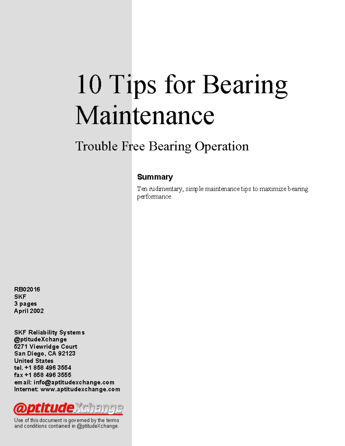 Bearing Maintenance - Use of this document is governed by the terms and ...
