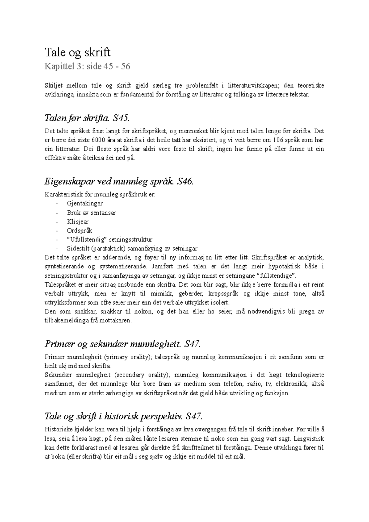 Tekst og tolking - Kapittel 3 - Tale og skrift Kapittel 3: side 45 - 56 ...