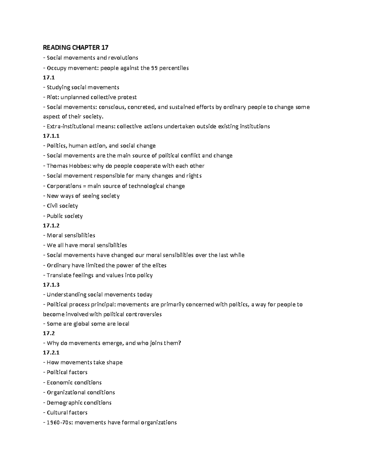 Reading Chapter 17 - READING CHAPTER 17 - Social movements and revolutions - Occupy movement ...