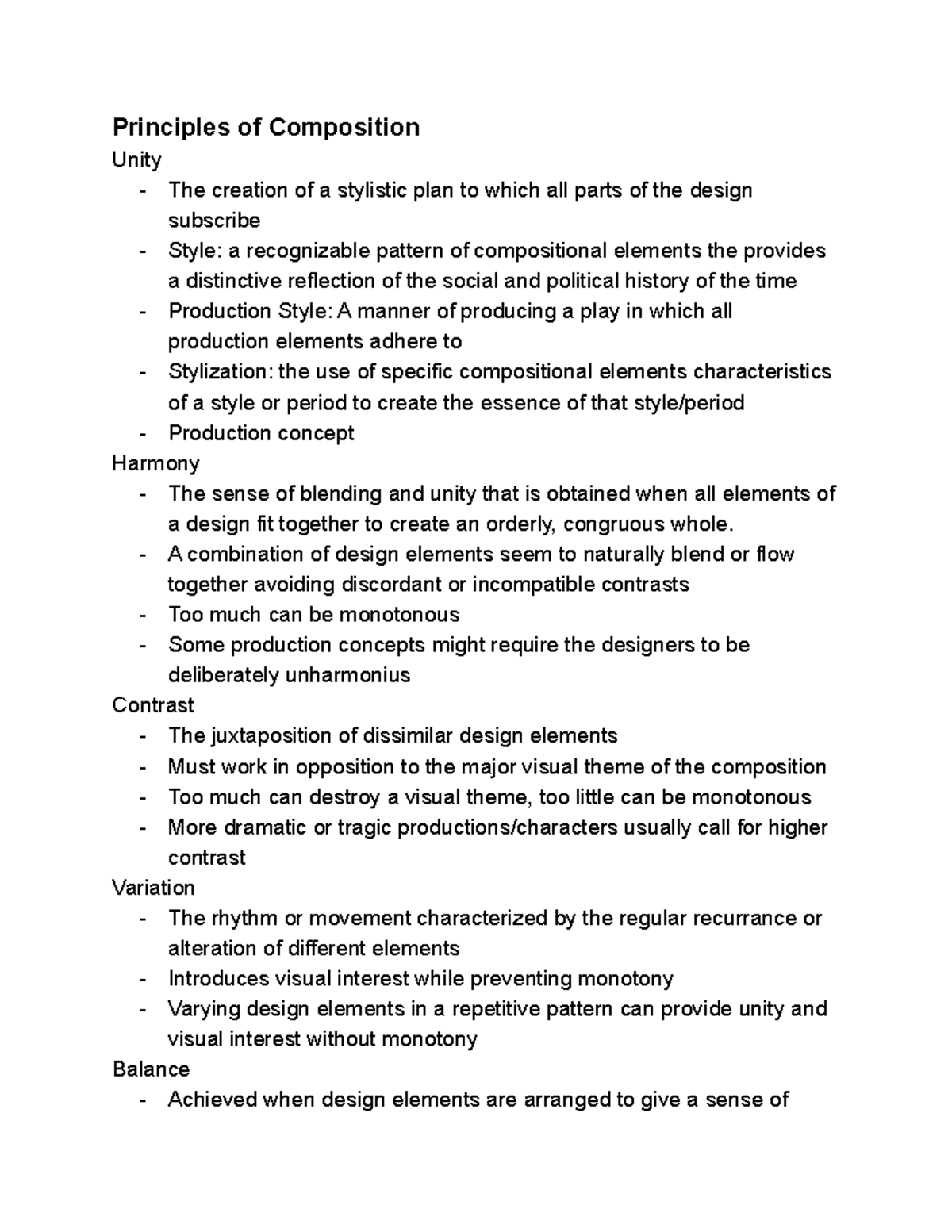 Principals of Composition - Principles of Composition Unity - The ...