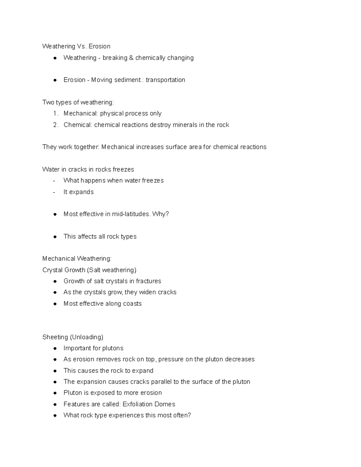 Geology Chapter 6 Notes - Weathering Vs. Erosion Weathering - breaking ...
