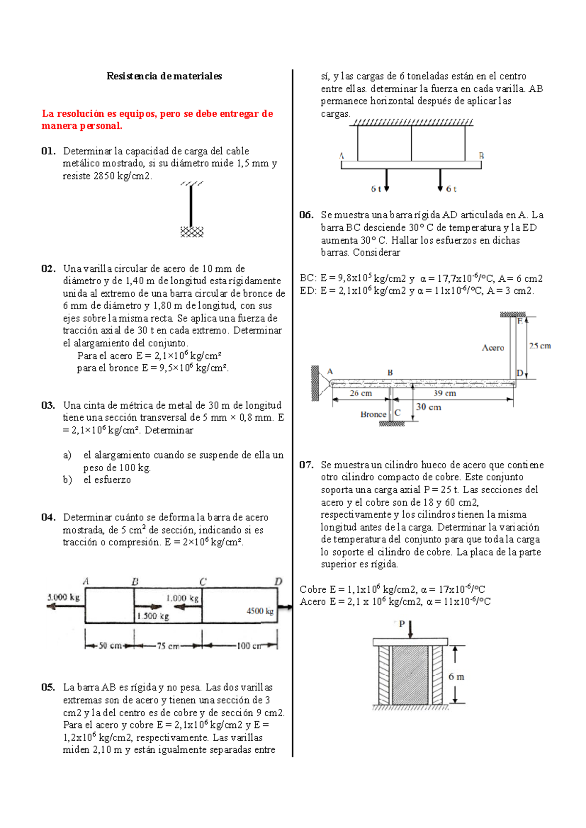 Ejercicos T1 Resis materiales 1 - Resistencia de materiales metálico mostrado, si su diámetro ...