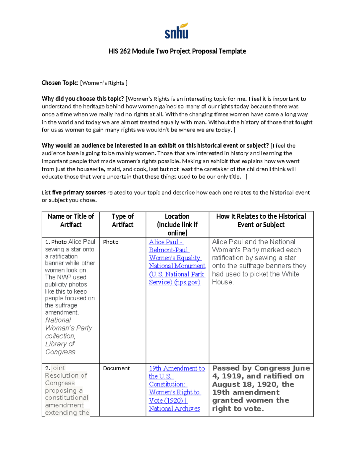His 262 Module Two Project Proposal Template - HIS 262 Module Two ...