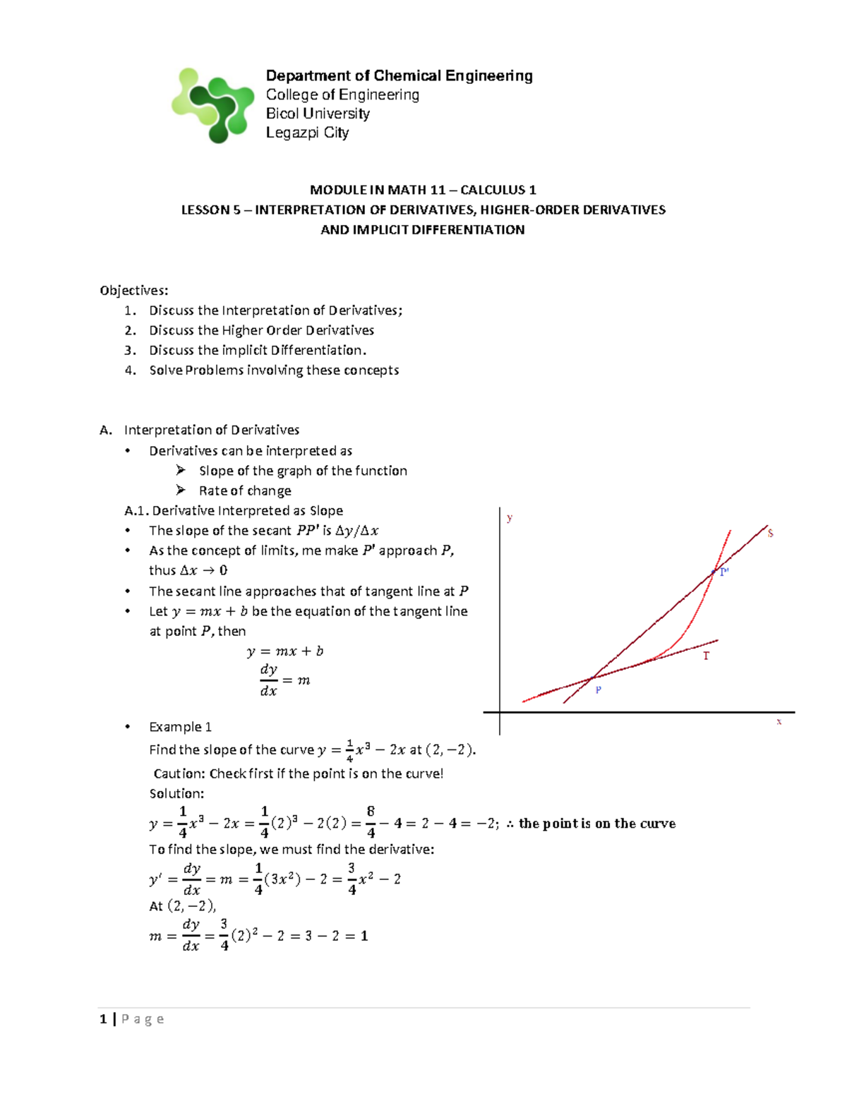 Module in Math 11 Lesson 5 - Interpretation of Derivatives Higher-Order ...