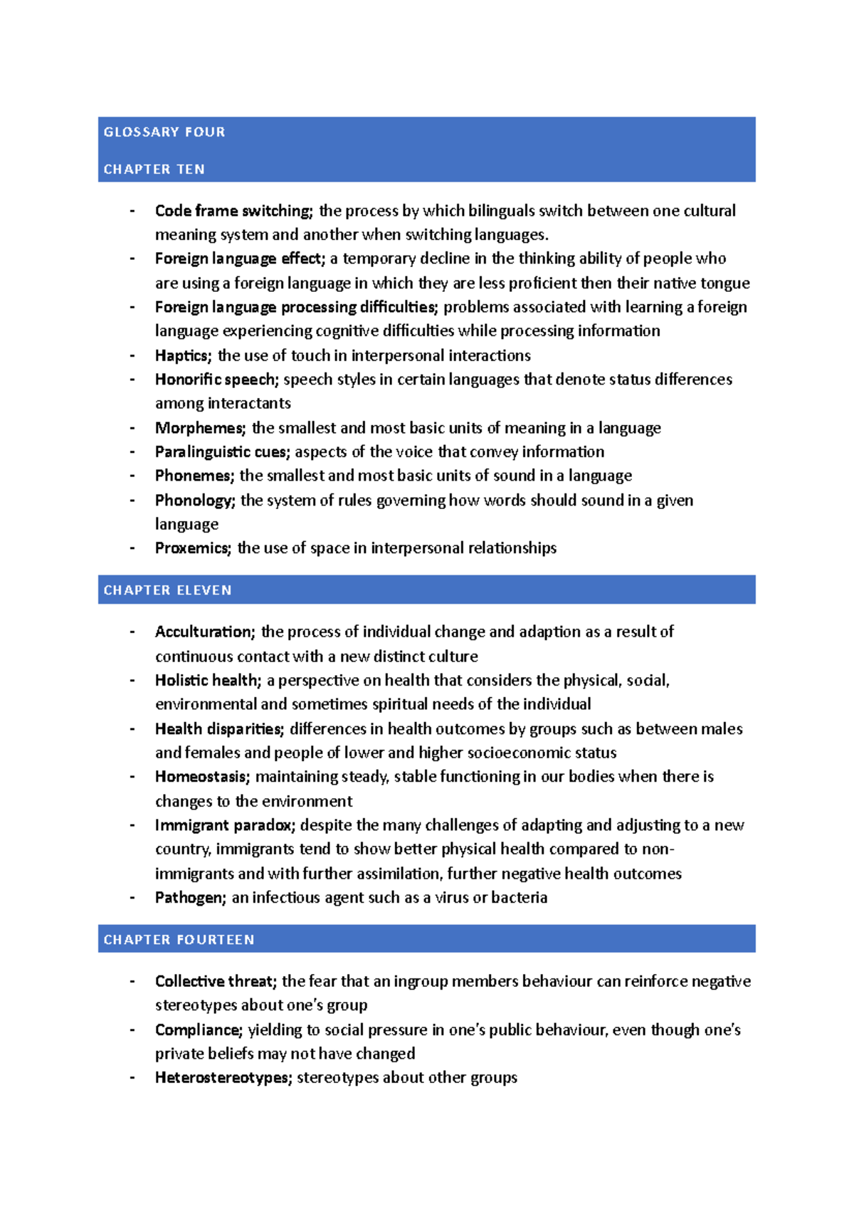 Glossary four - GLOSSARY FOUR CHAPTER TEN Code frame switching; the ...