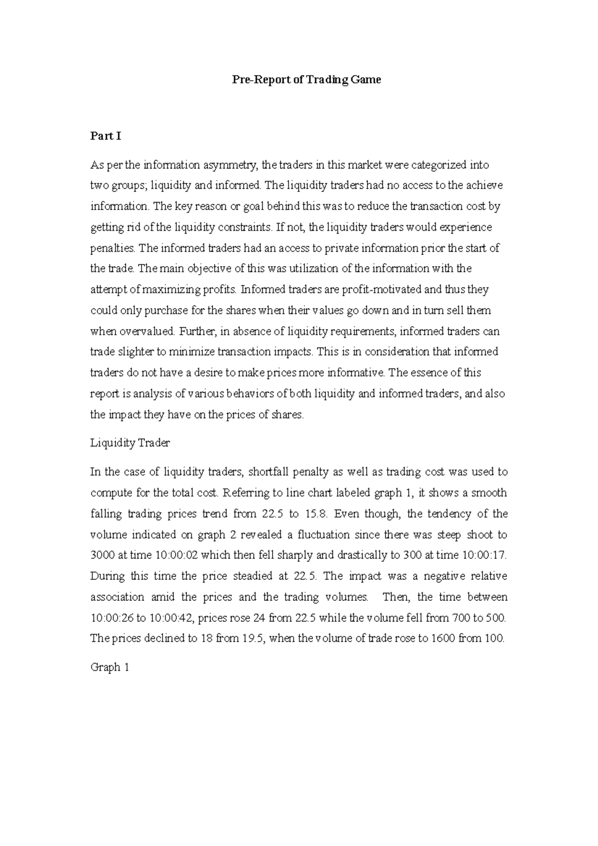 Pre-Game Reflection Report 2 - Pre-Report of Trading Game Part I As per ...