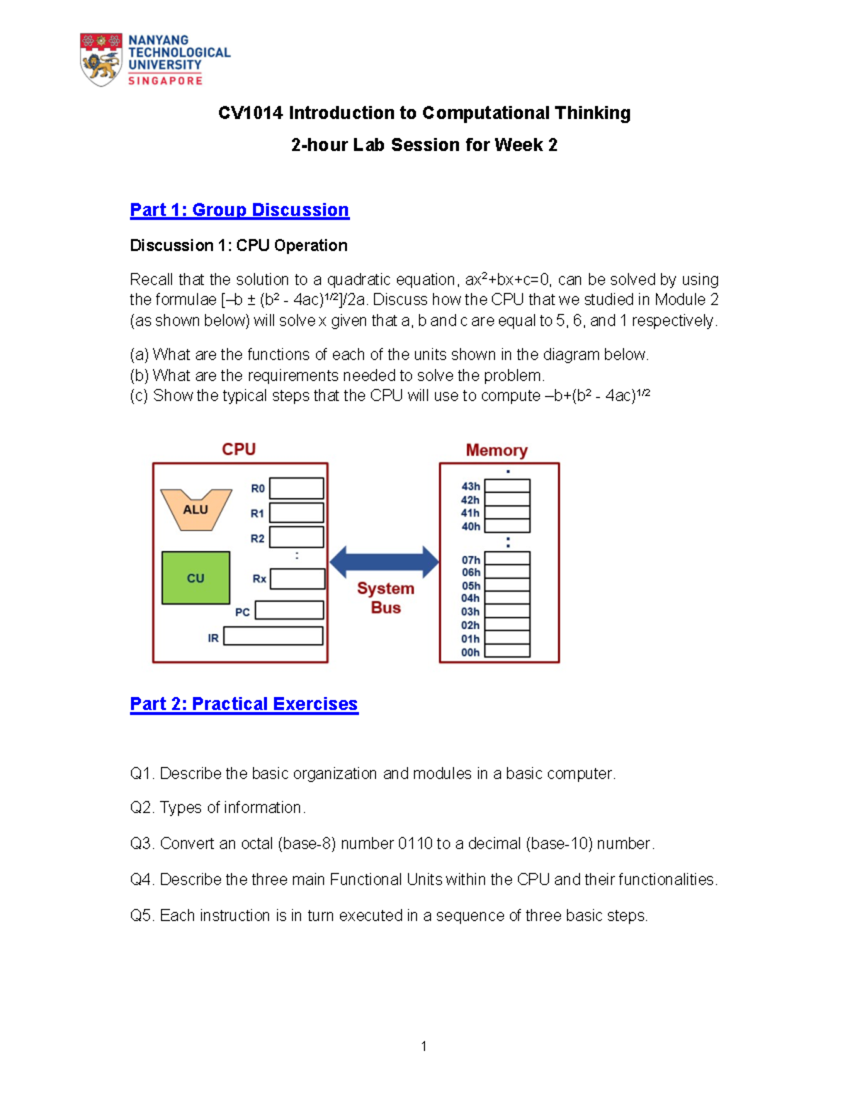 Lab Questions - CV1014 Introduction to Computational Thinking 2-hour Lab Session for Week 2 Part ...