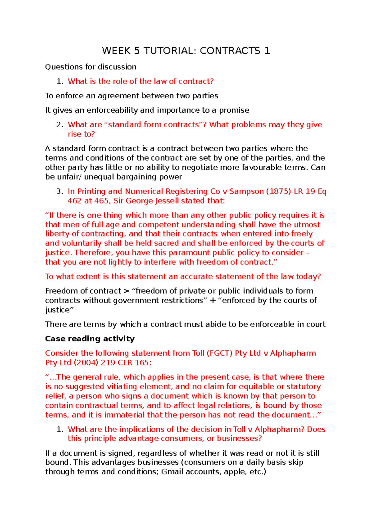 Tutorial WEEK 5 - WEEK 5 TUTORIAL: CONTRACTS 1 Questions for discussion ...