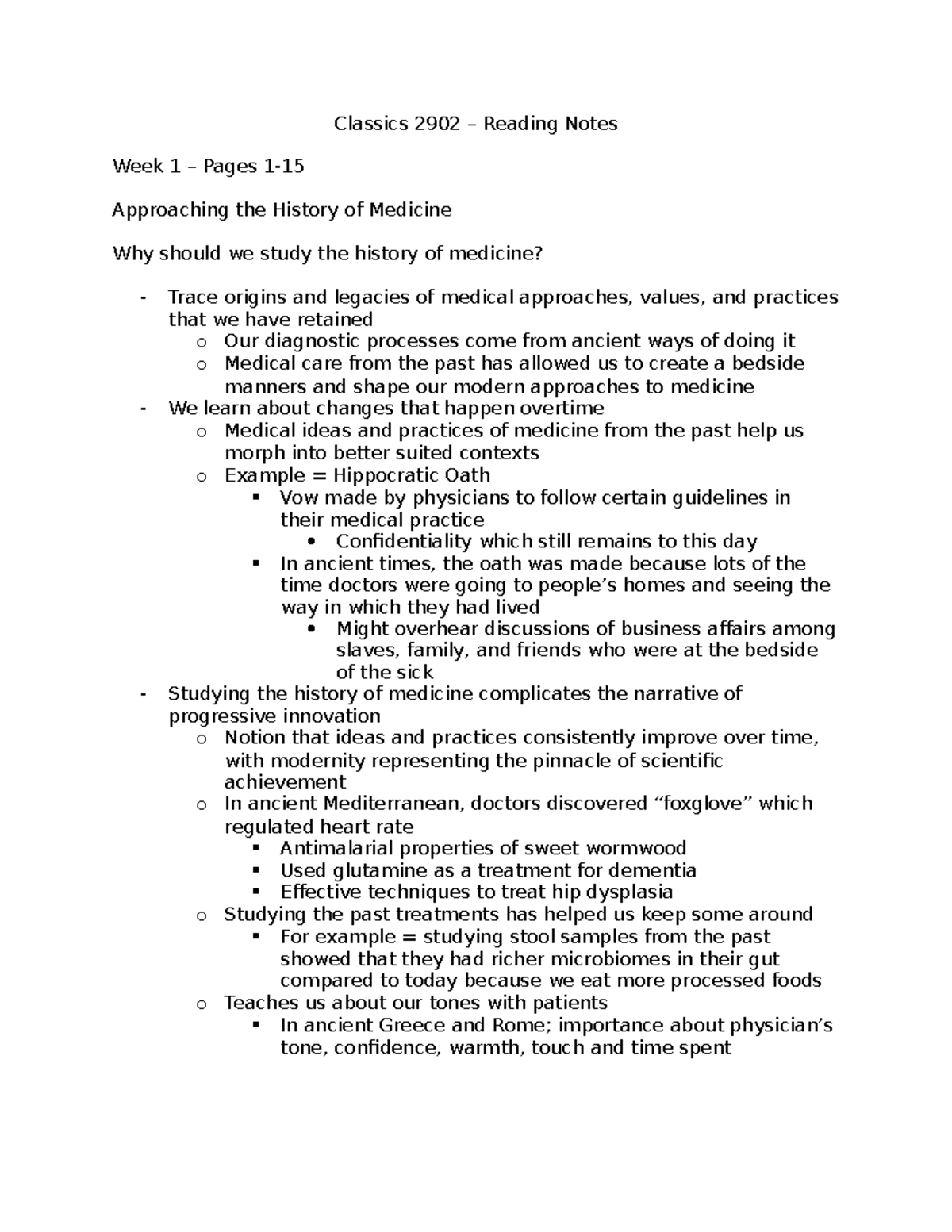 Classics 2902 - Reading Notes - Classics 2902 – Reading Notes Week 1 ...