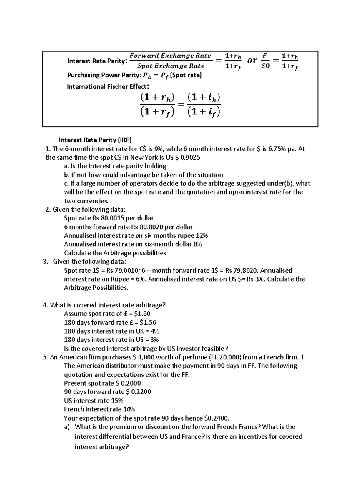 4.Interest Rate Parity - Interest Rate Parity: þĀ𝖓ý𝖂𝖓þ ýþýĂ𝖂ÿāÿ ý𝖂𝖕ÿ ...