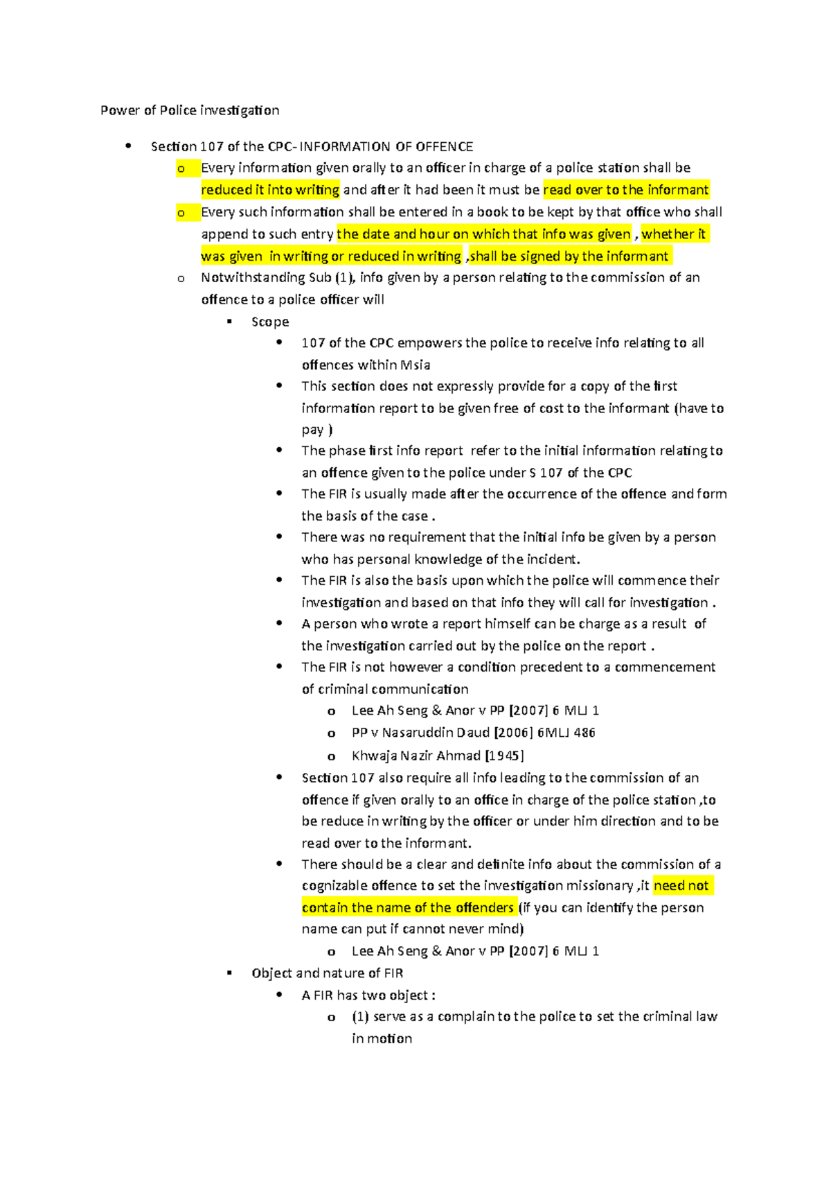Police power to investigate (First information Report -CPC, FIR ...