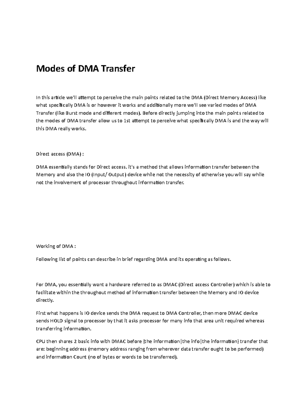 Modes of DMA Transfer notes - Modes of DMA Transfer In this article we ...