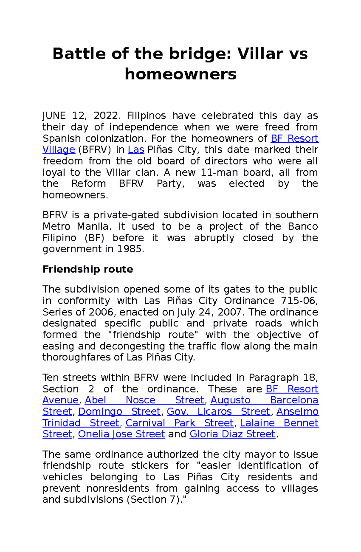 Battle of the bridge - story - Battle of the bridge: Villar vs ...
