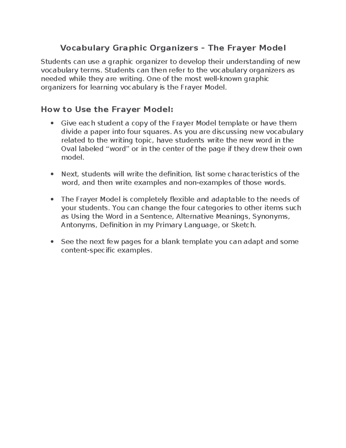 David Gojcaj - Frayer-Model-Template - Vocabulary Graphic Organizers ...
