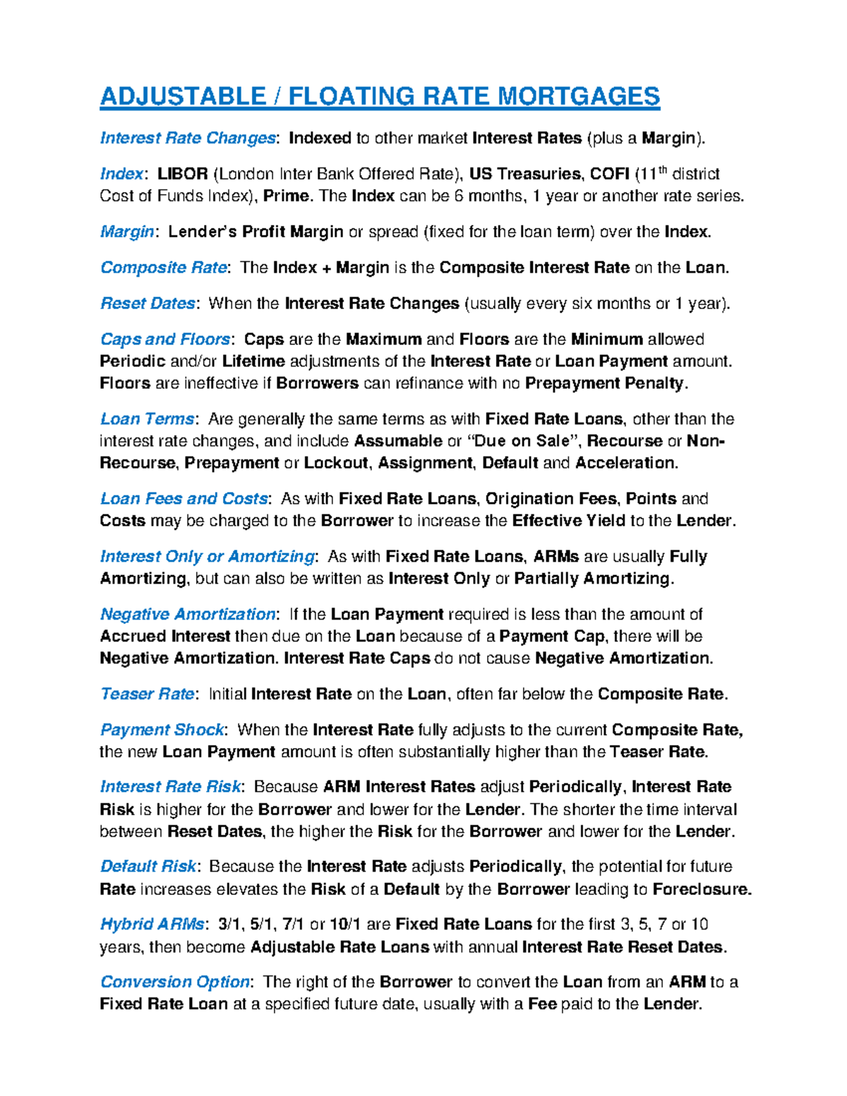Adjustable RATE Mortgages - Chapter 5 - ADJUSTABLE / FLOATING RATE ...