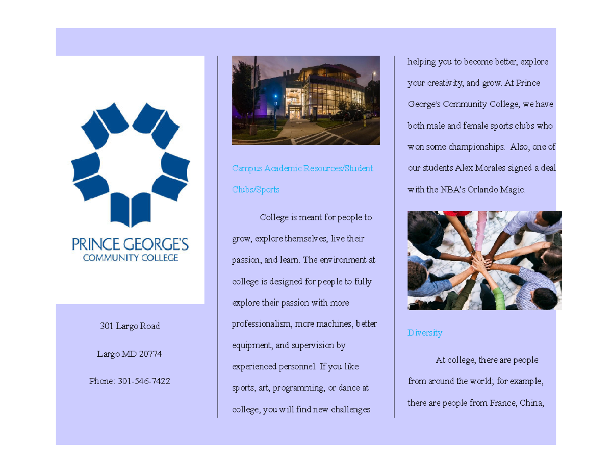 College Brochure - 301 Largo Road Largo MD 20774 Phone: 301-546- Campus ...