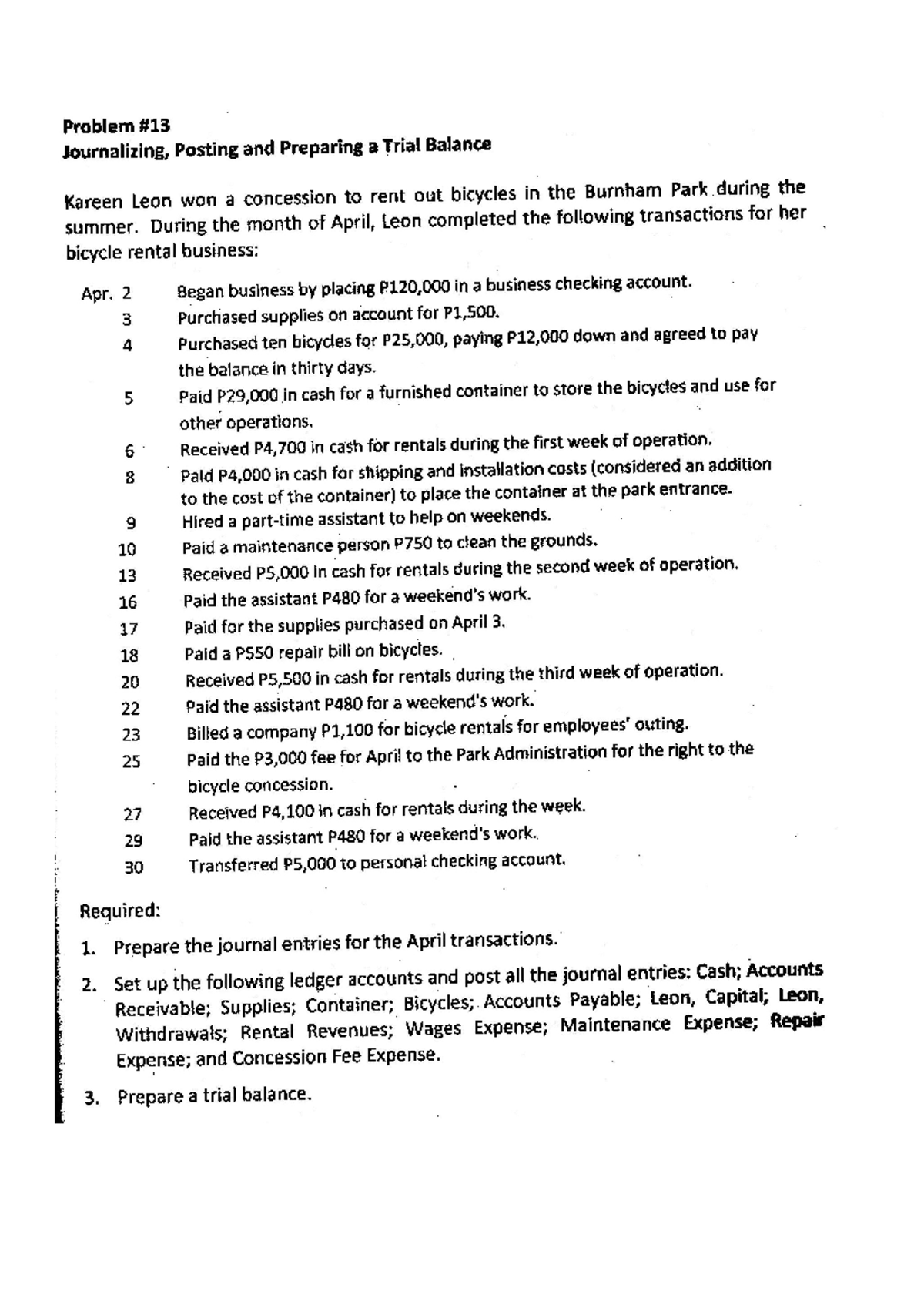 Exercise for Financial Transaction Worksheet - Research - Studocu