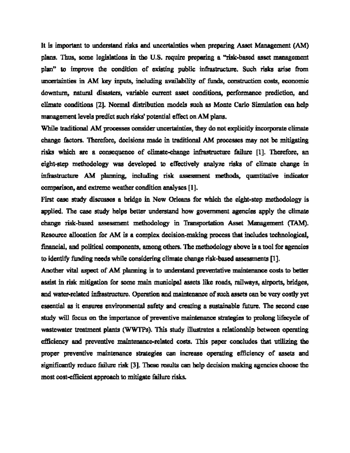 CIV1281H Asset Management Group Assignment Task 1 - Literature Review ...