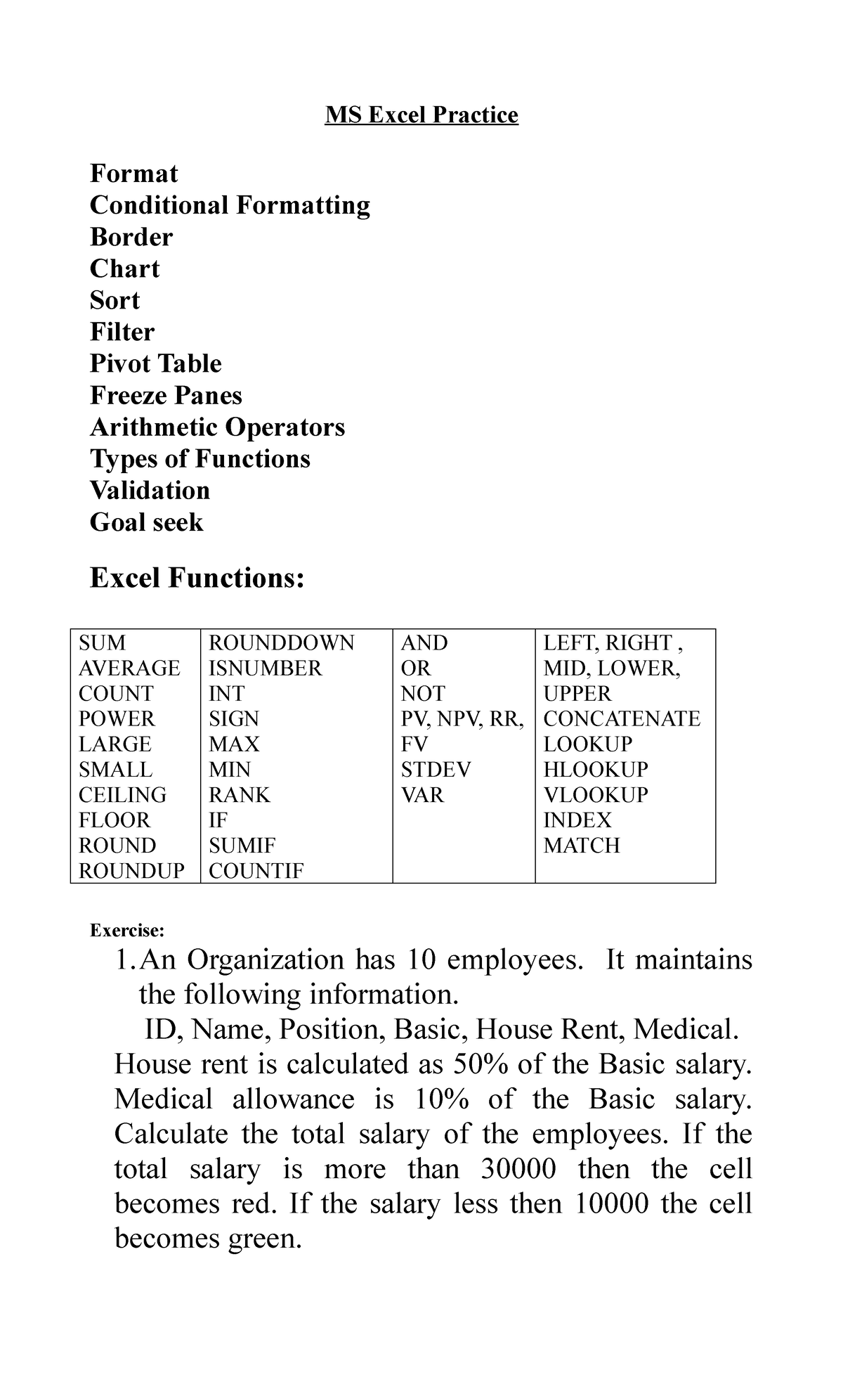 Excel Tutorials 2d - MS Excel Practice Format Conditional Formatting ...
