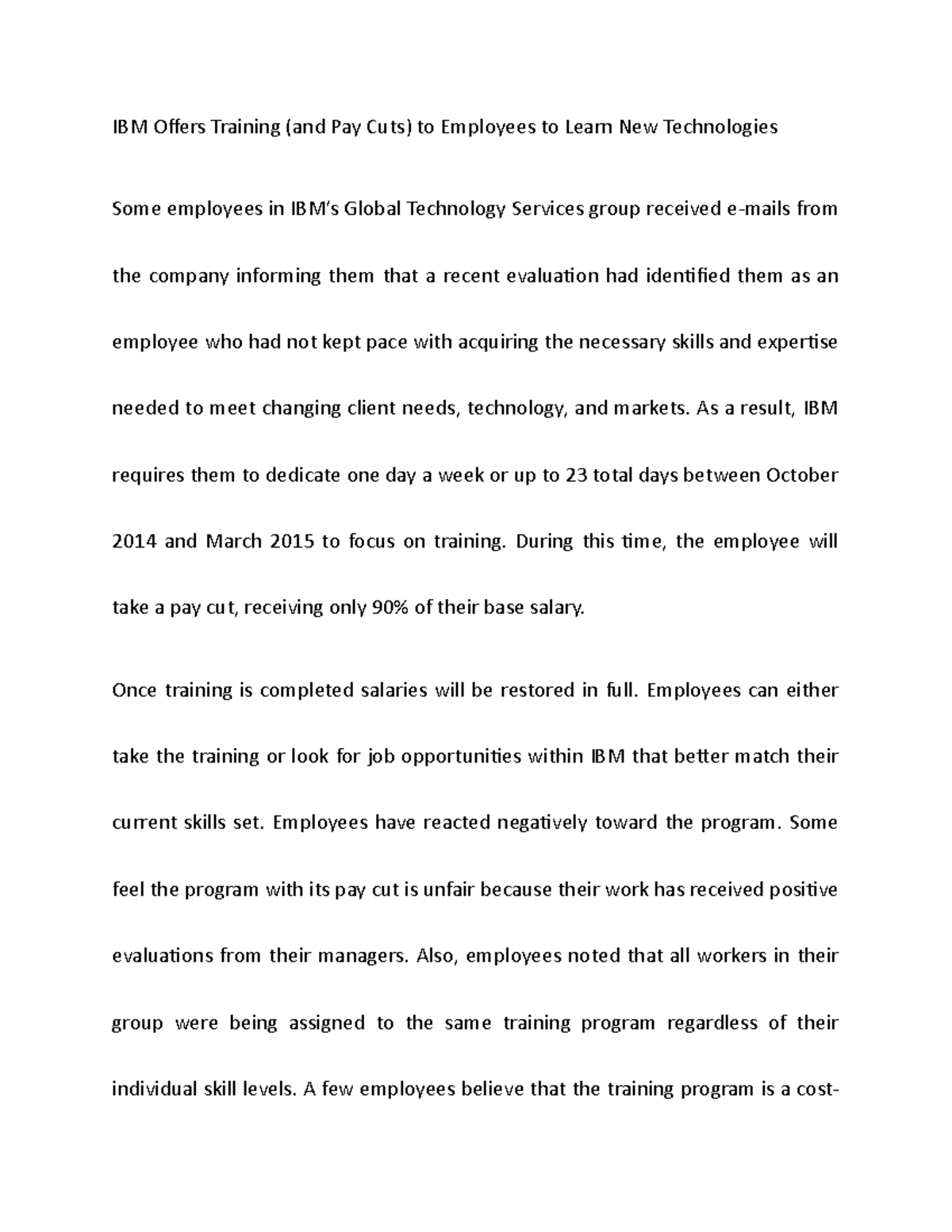 HRM 13- IBM Offers Training - IBM Offers Training (and Pay Cuts) to ...