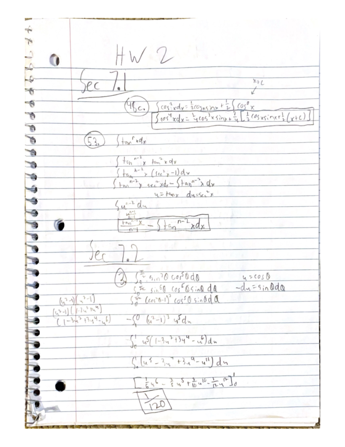 Calc2HW2 - MATH1272 notes - HW 2 Sec 7 XIL 48c. Scostrdy= S (05°'x ...