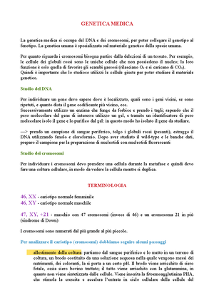 Genetica Umana 1 - Appunti - GENETICA UMANA DEFINIZIONI GENERALI La ...