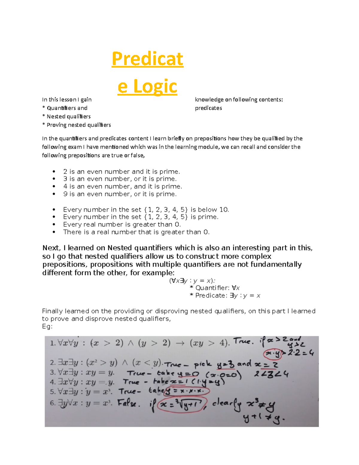 Predicate logic Refelective Task (BSCP CS 52 098) - In this lesson I gain knowledge on following ...