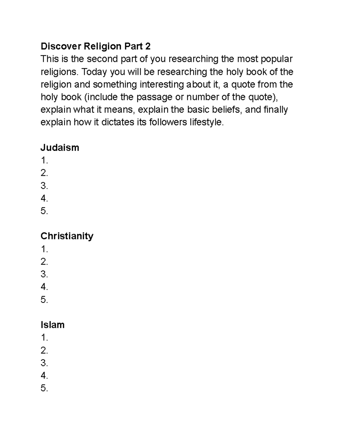 Discover Religion Part 2 - Today you will be researching the holy book ...